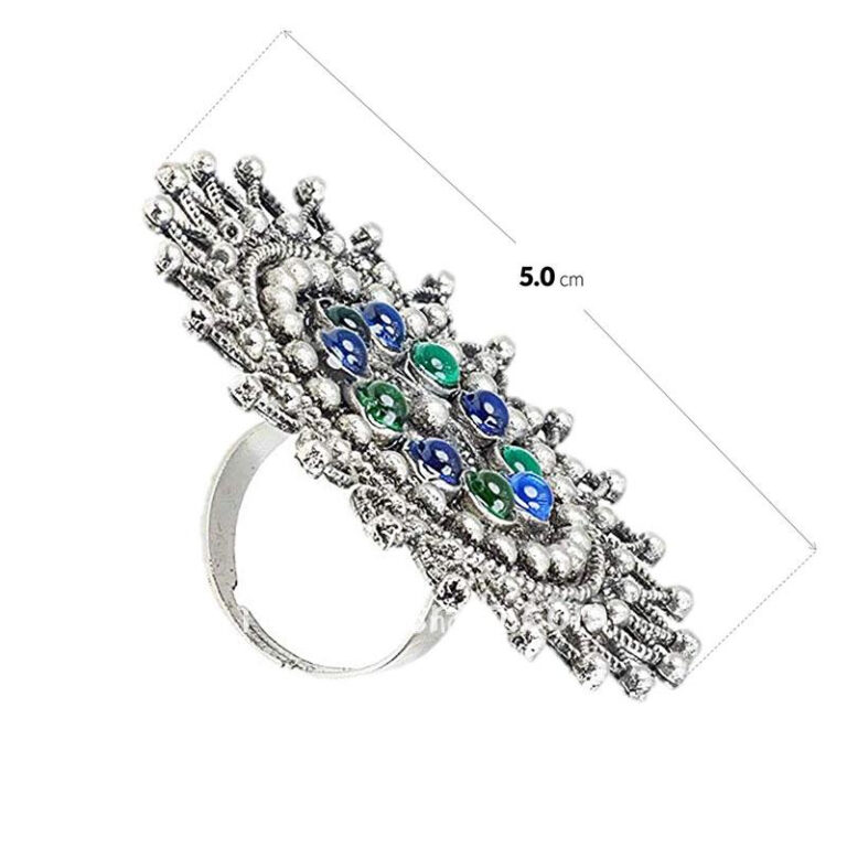 Blue Green Oxidized Silver Finger Ring for Women | FashionCrab.com