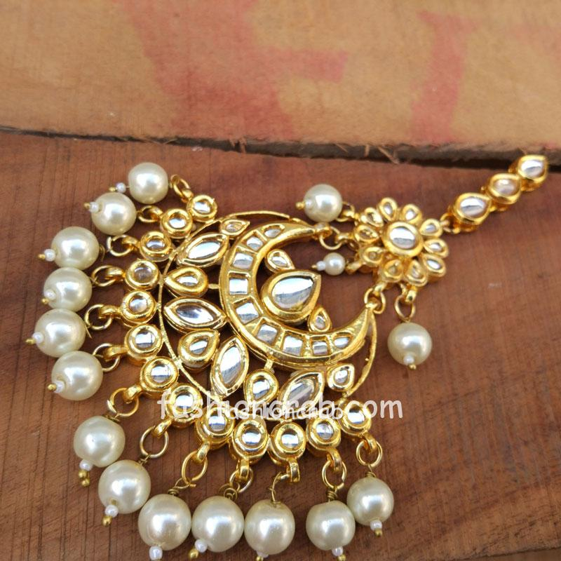 Designer Kundan Pearl MaangTikka Passa Set | FashionCrab.com