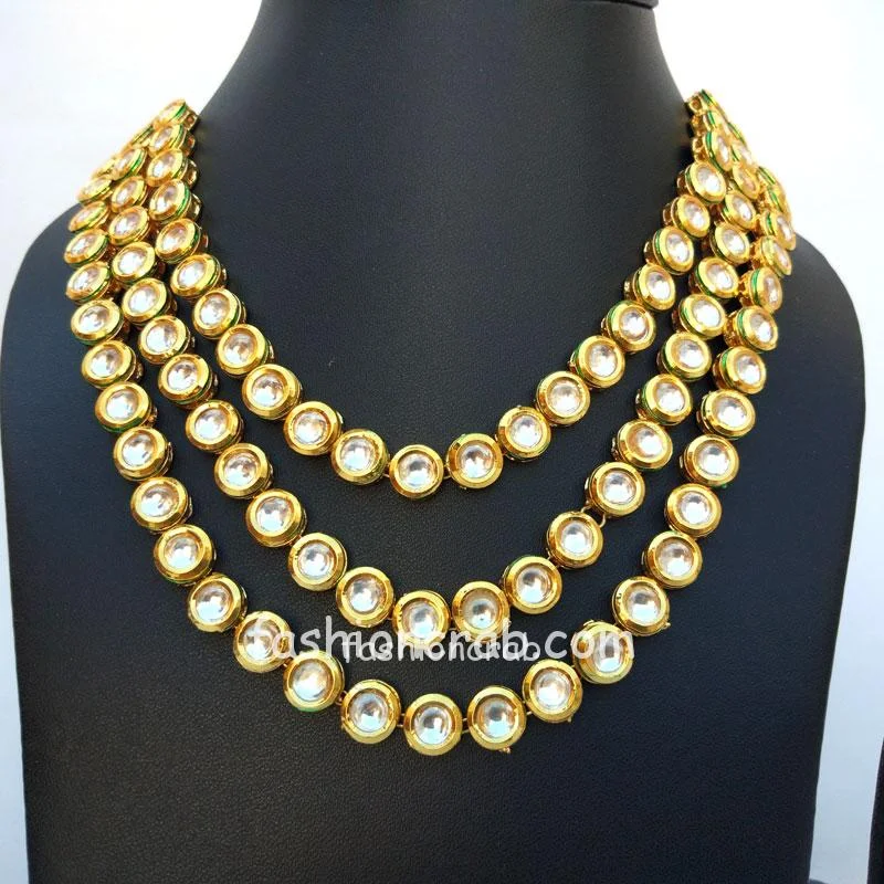 Three Layer Kundan Necklace Set FashionCrab