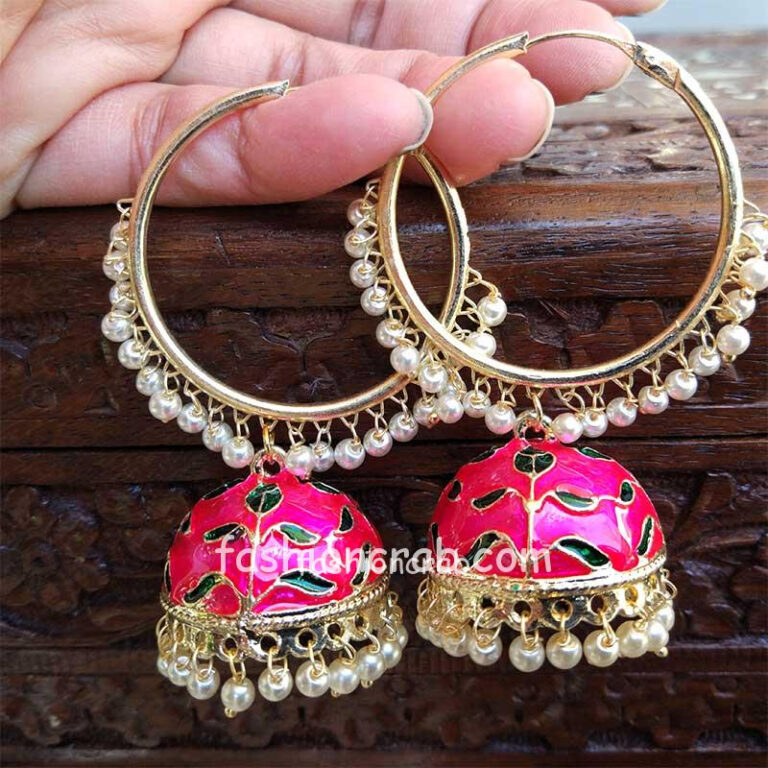 Dark Pink Jhumka Hoop Earring | FashionCrab.com