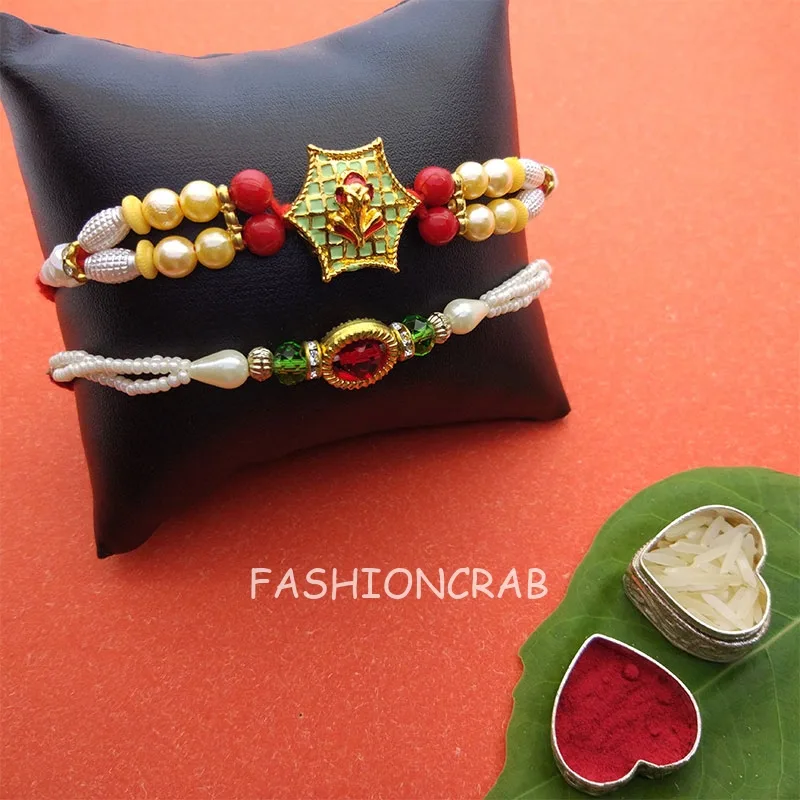 Pearl Fancy Rakhi Set of 2 | FashionCrab.com