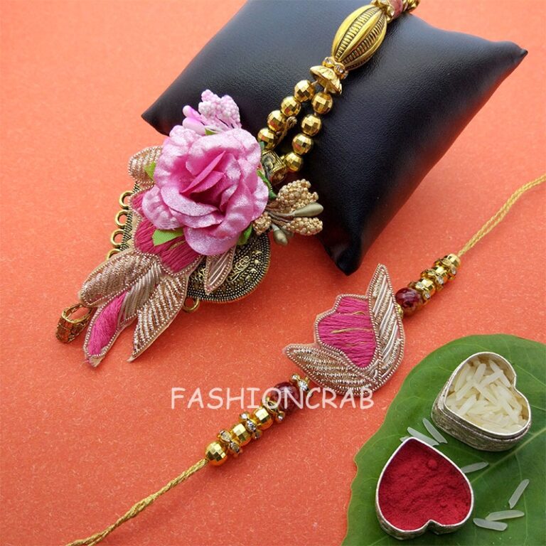 Pink Flower Lumba Rakhi Set | FashionCrab.com