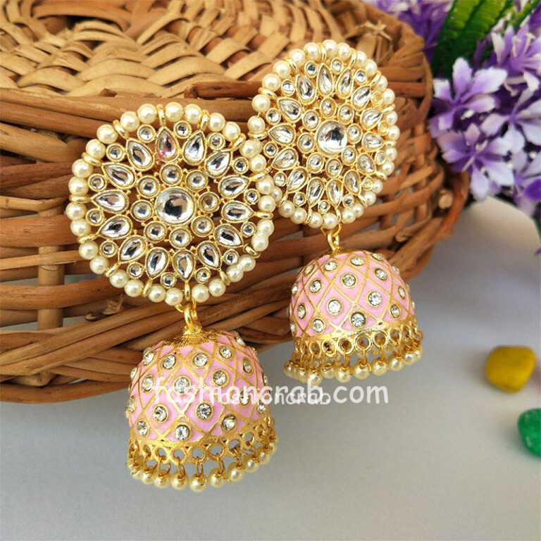 Pink Traditional Jhumka Earring for Wedding | FashionCrab.com