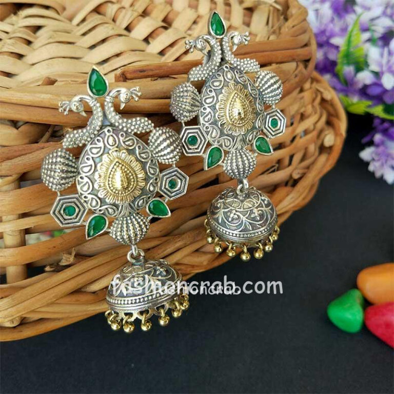 Oxidised German Silver Long Jhumka Earring with Chain | FashionCrab.com