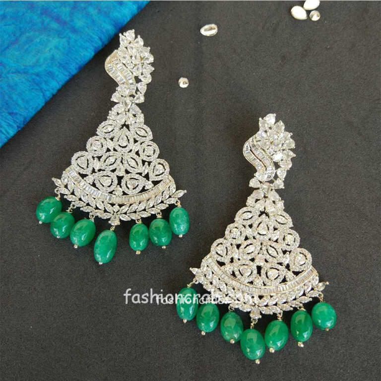Dark Green Pearl Polki Maang Tikka Set with Earring for Wedding ...