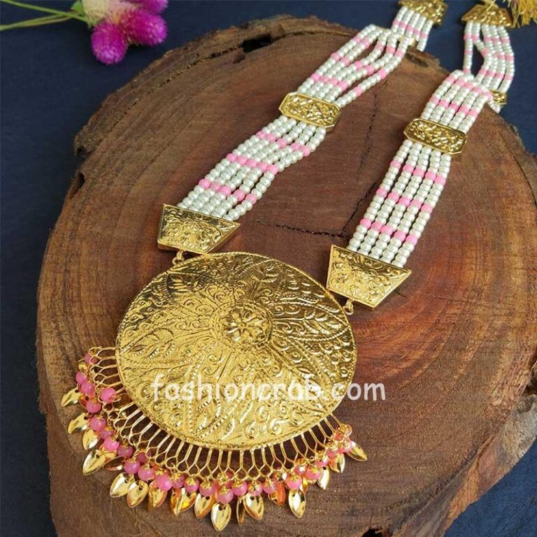 Punjabi Pink Pearl Pipal Patti Set for Bride | FashionCrab.com