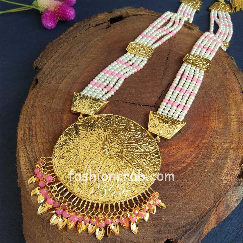 Punjabi Pink Pearl Pipal Patti Set for Bride | FashionCrab.com