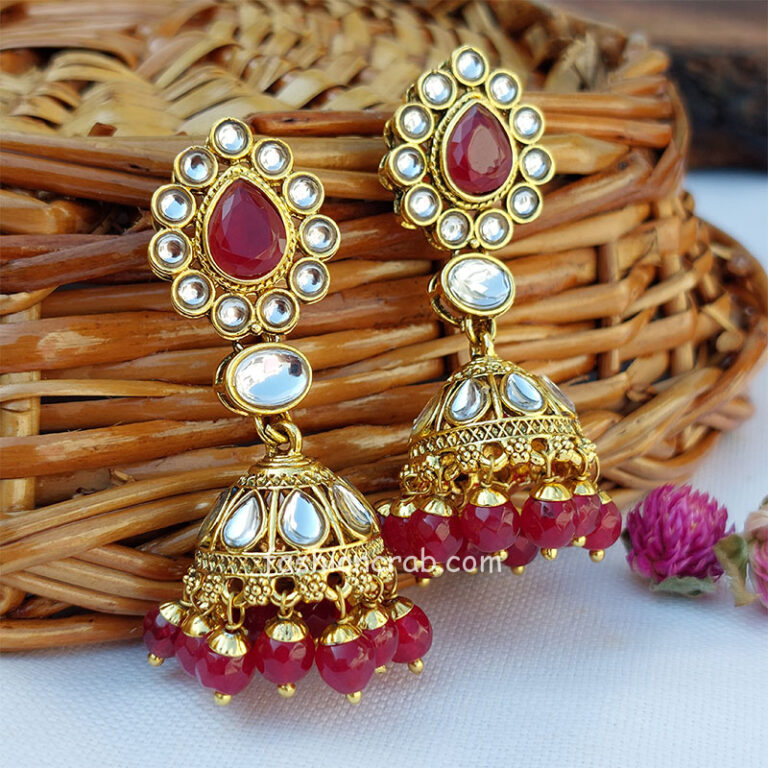 Big Maroon Green Traditional Jhumka Earrings for Girls | FashionCrab.com