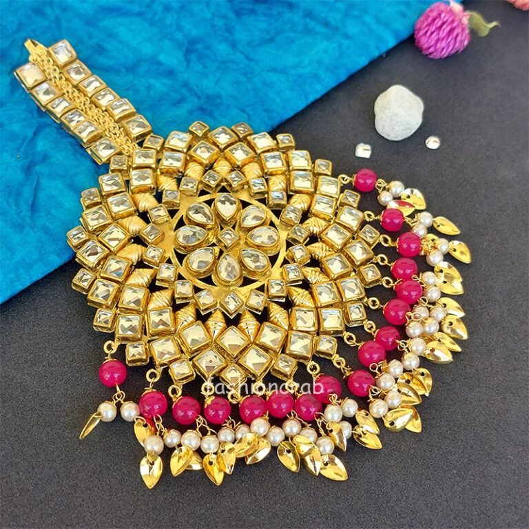 Dark Green Floral Pearl Earring with Maang tikka Set | FashionCrab.com