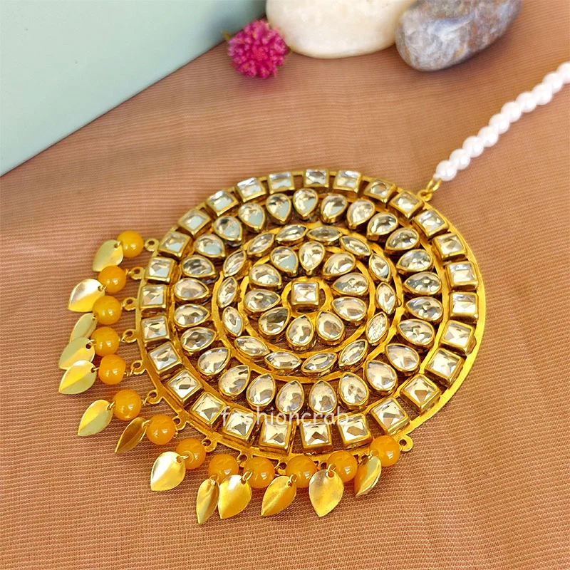 Yellow Maang Tikka for Haldi | FashionCrab.com