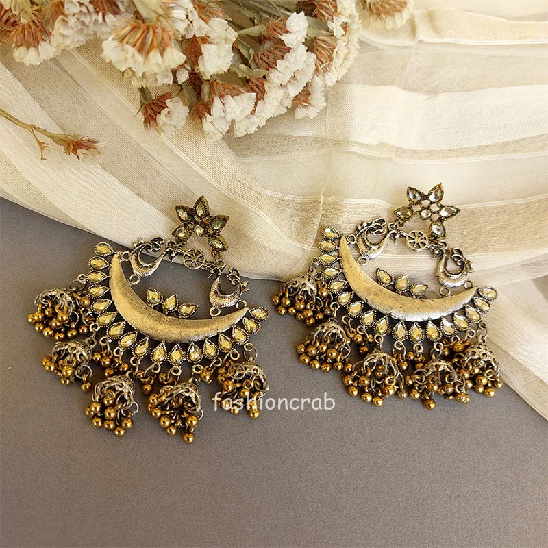 Golden oxidized jhumka store