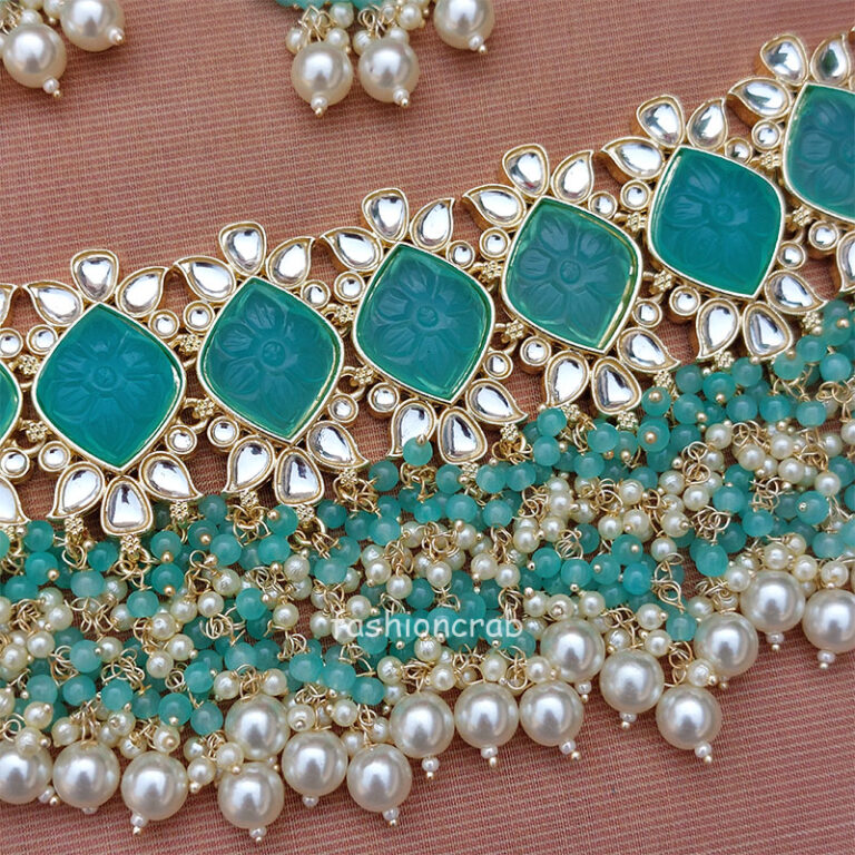 Traditional Blue Colour Stone Necklace | FashionCrab.com