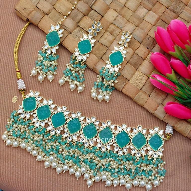 Traditional Blue Colour Stone Necklace | FashionCrab.com