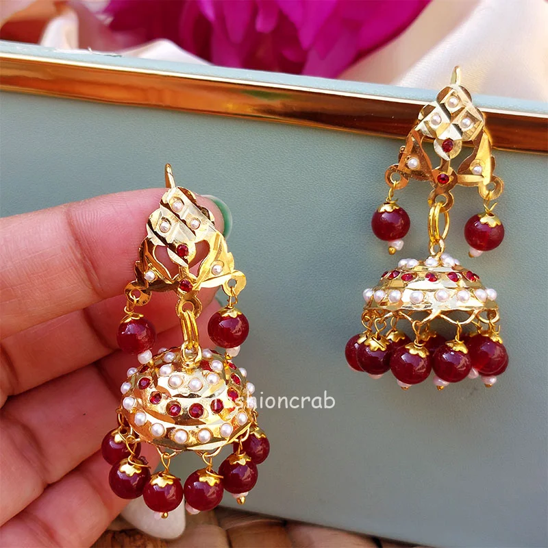 Traditional Small Jhumka Earrings-Maroon | FashionCrab.com