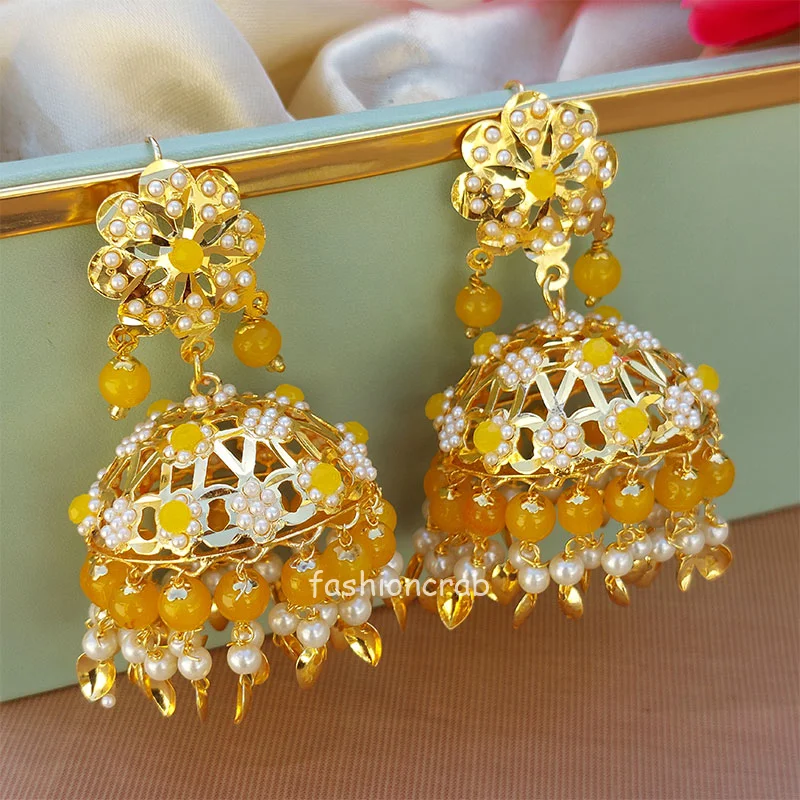Yellow Color Pipal Patti Earring for Lehenga | FashionCrab.com