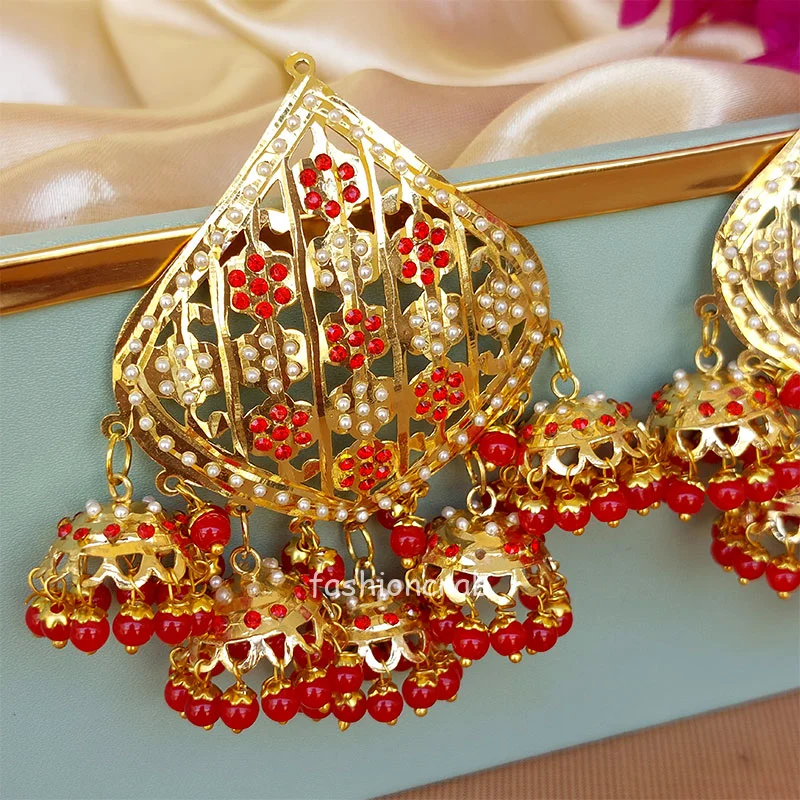 Jadau Small Jhumka Earring Set - Red | FashionCrab.com