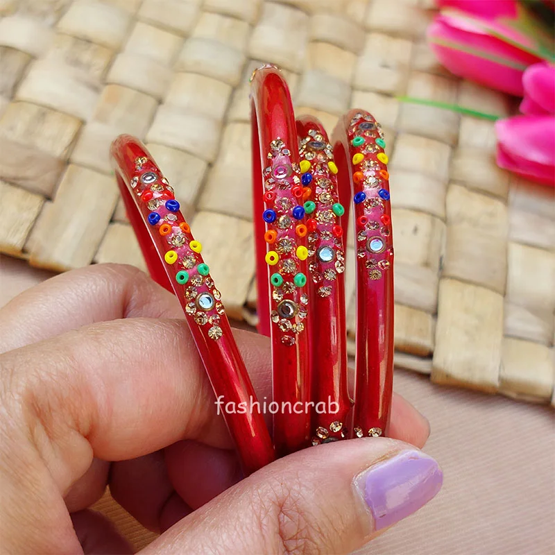 Maroon Set of 4 Bangles for Women | FashionCrab.com