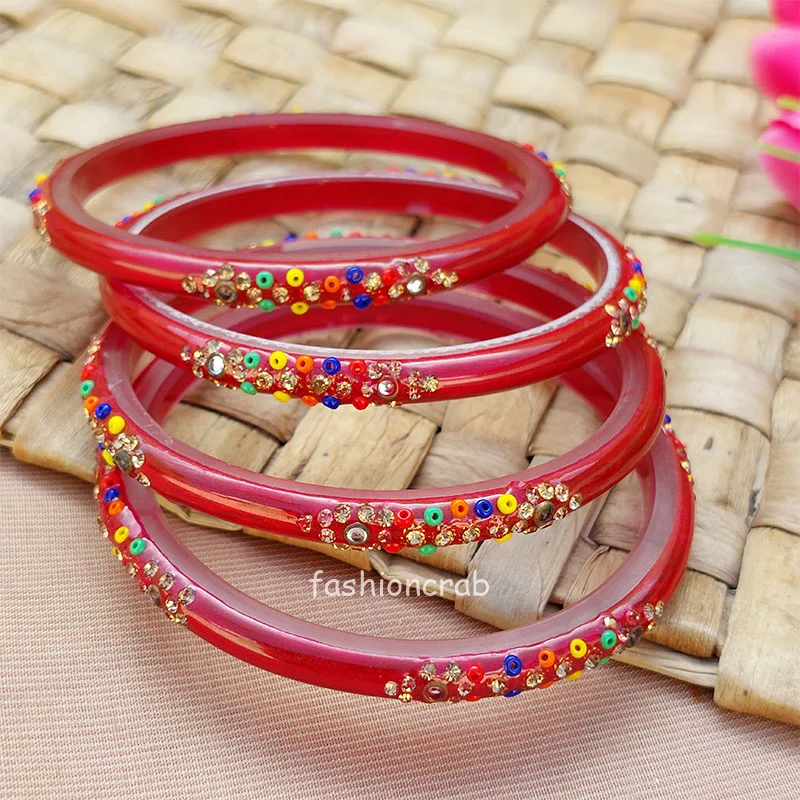 Maroon Set of 4 Bangles for Women | FashionCrab.com