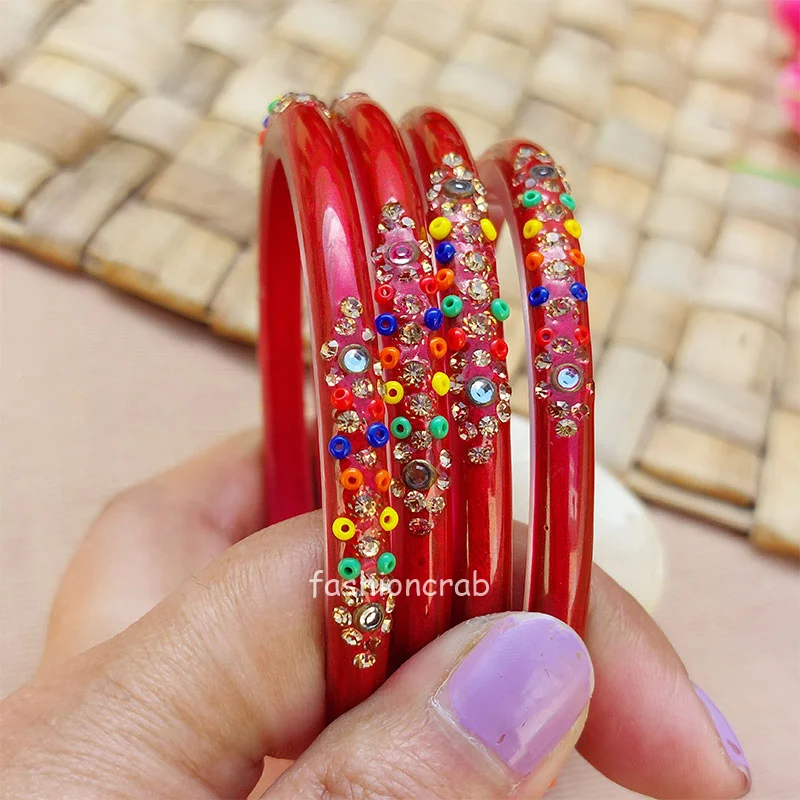 Maroon Set of 4 Bangles for Women | FashionCrab.com