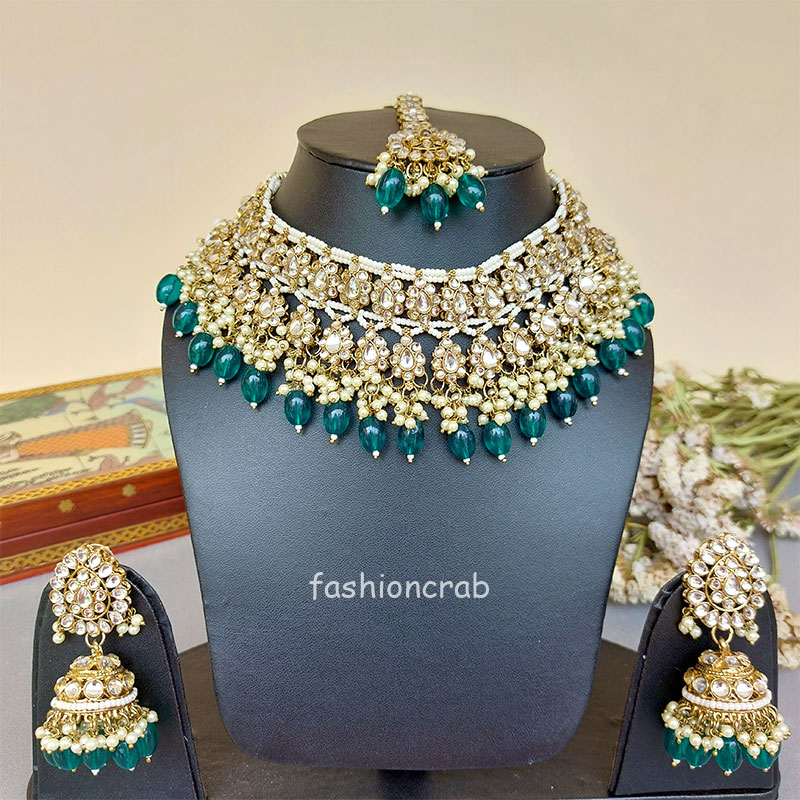 Green Color Bridal Kundan Jewellery Set | FashionCrab.com