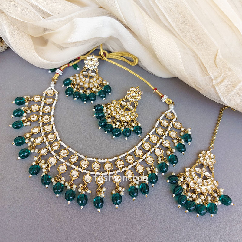 Green Pearl Kundan Set for Anniversary Gift | FashionCrab.com