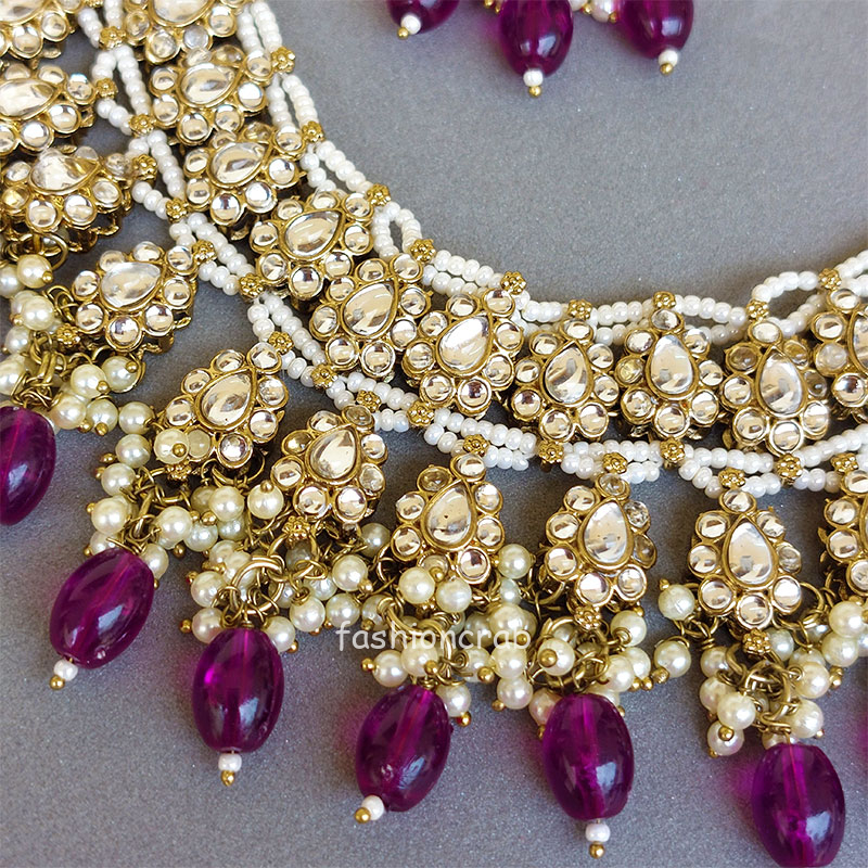 Wine Color Bridal Kundan Jewellery Set | FashionCrab.com