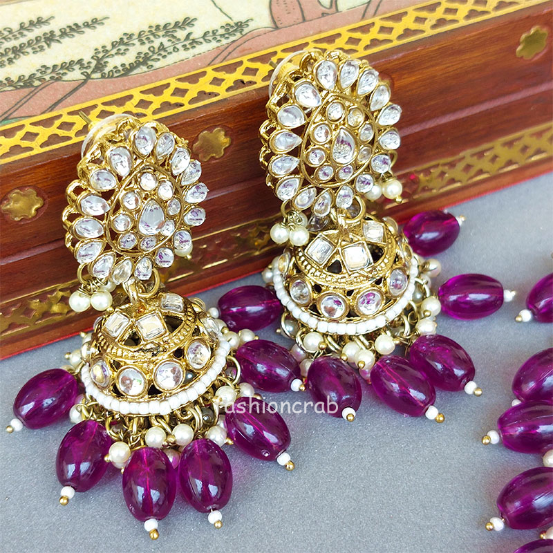 Wine Color Bridal Kundan Jewellery Set | FashionCrab.com