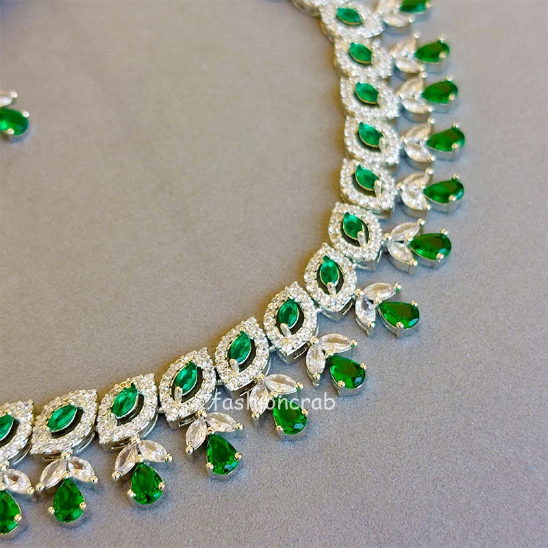 Dark Green American Diamond Jewellery Set | FashionCrab.com