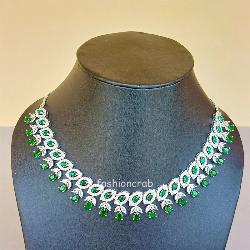 Dark Green American Diamond Jewellery Set | FashionCrab.com