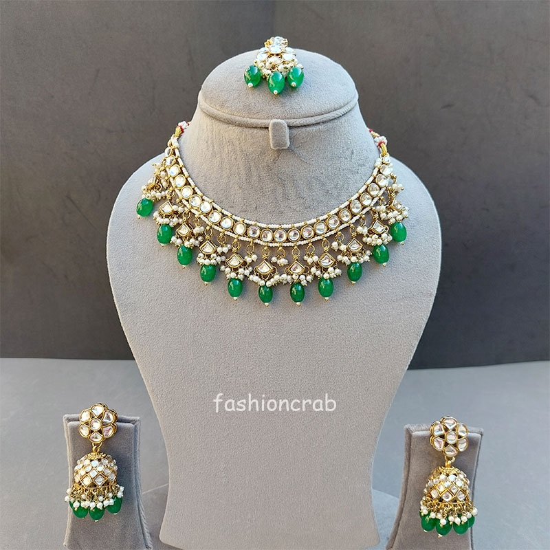 Green kundan choker set store