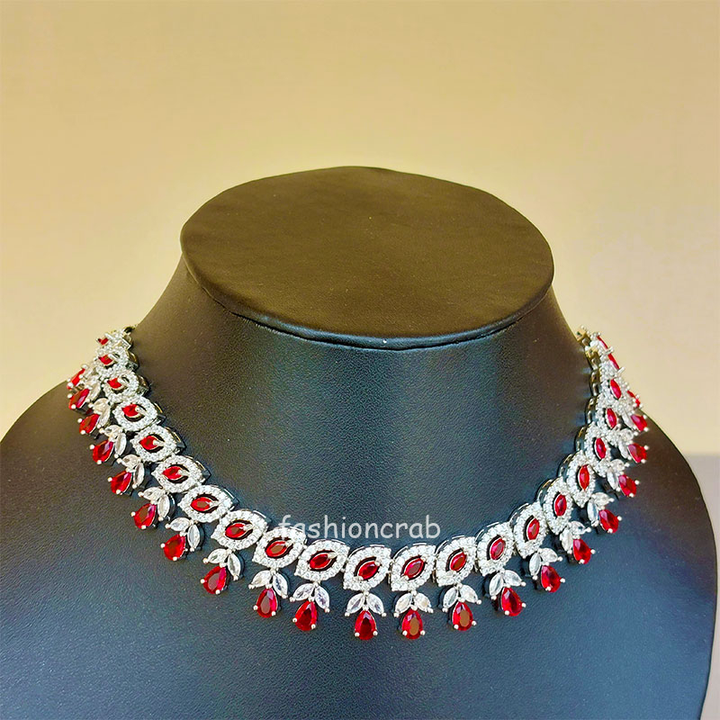 Red American Diamond Jewellery Set | FashionCrab.com