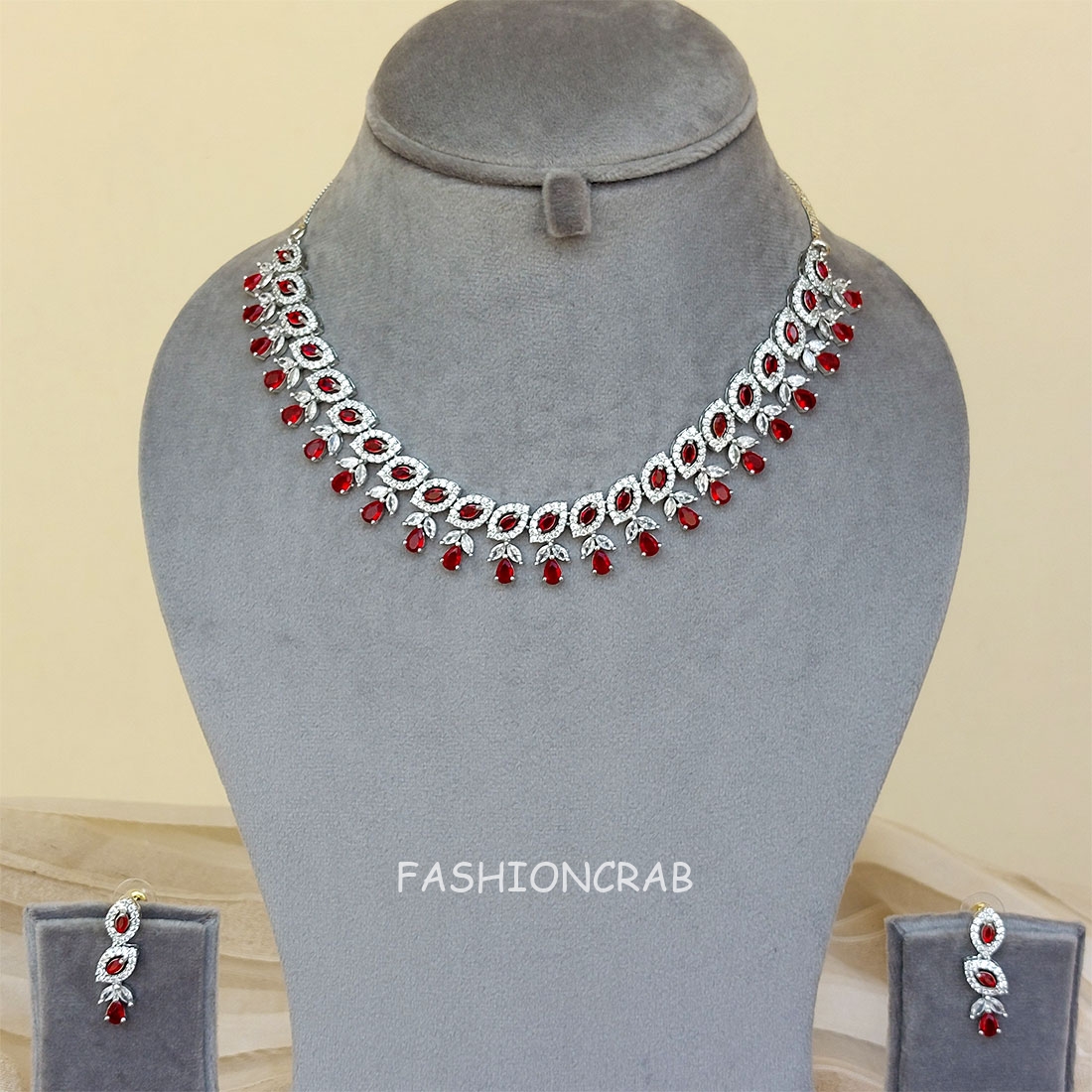 Red American Diamond Jewellery Set | FashionCrab.com