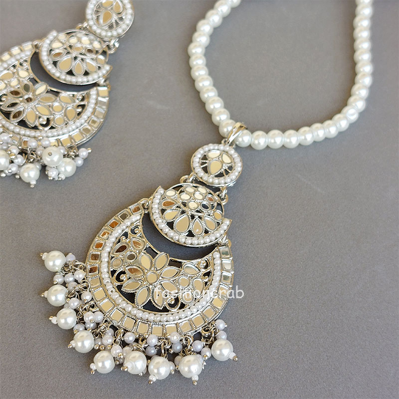 Silver Color Mirror Pearl Mala Set | FashionCrab.com