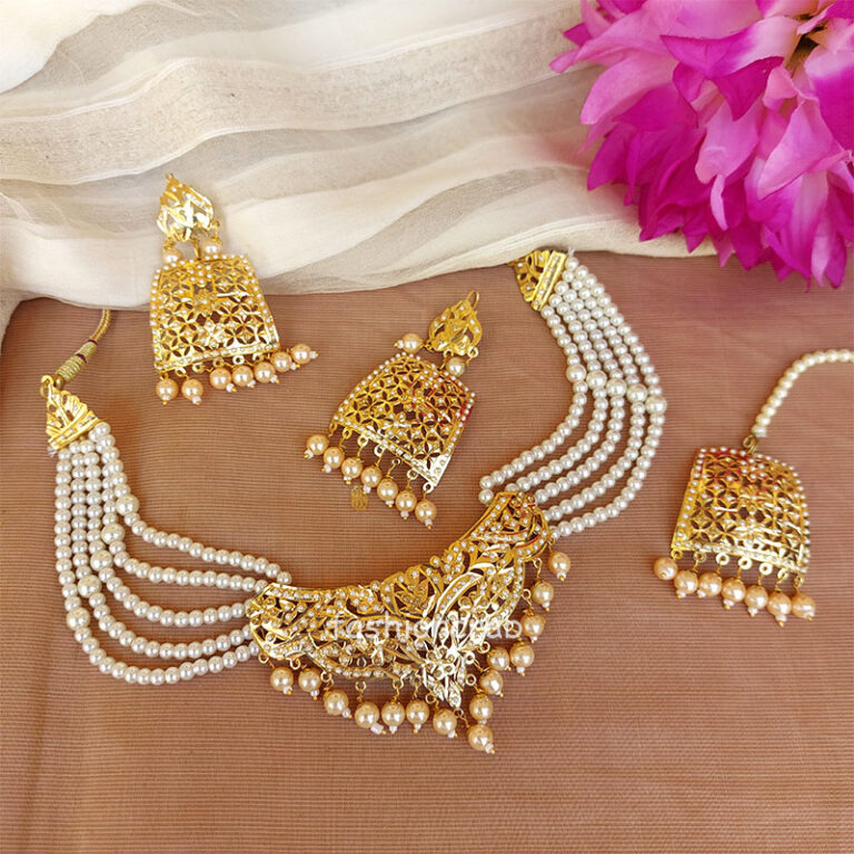 Champagne Color Jadau Set for Saree | FashionCrab.com