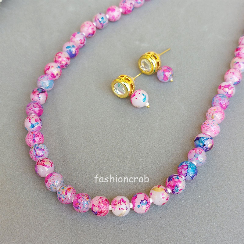 Pink Blue Pearl Mala for Saree | FashionCrab.com