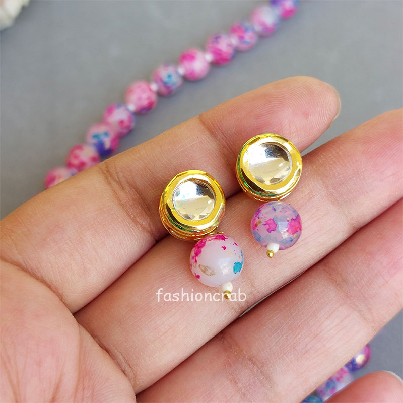 Pink Blue Pearl Mala for Saree | FashionCrab.com