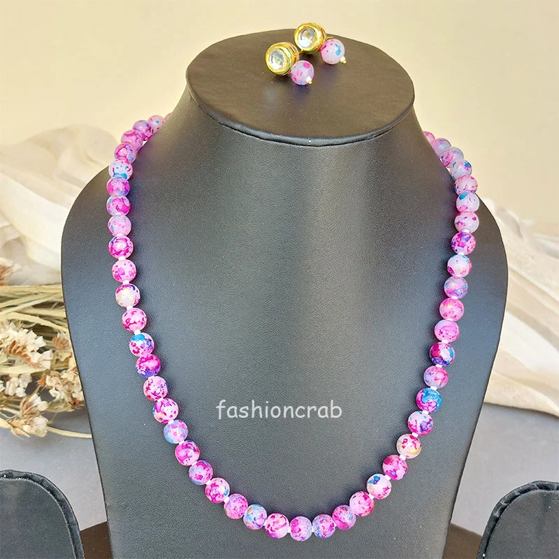 Pink Blue Pearl Mala for Saree | FashionCrab.com