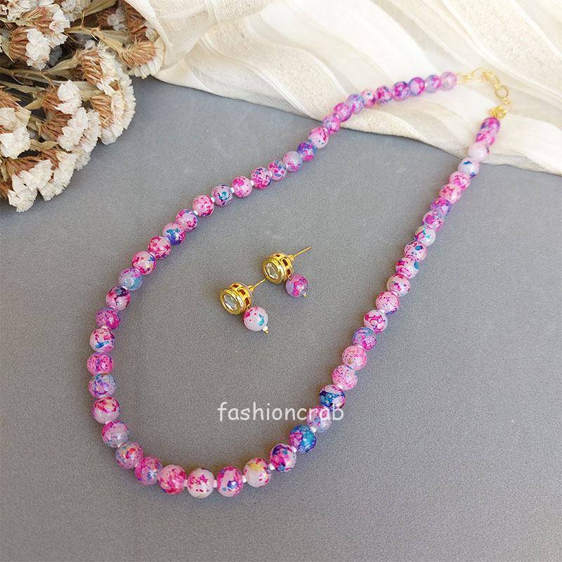 Pink Blue Pearl Mala for Saree | FashionCrab.com