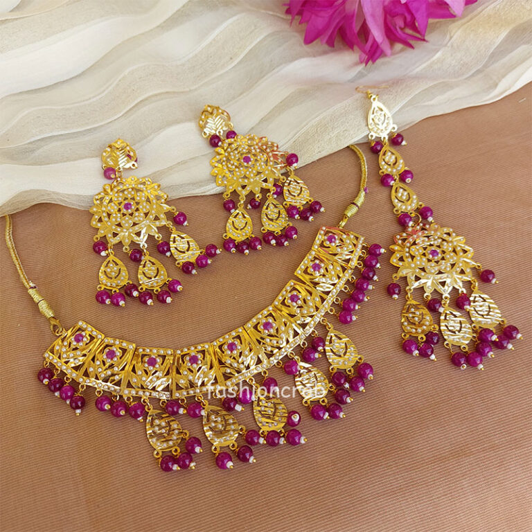 Purple Color Jadau Jewellery Set | FashionCrab.com