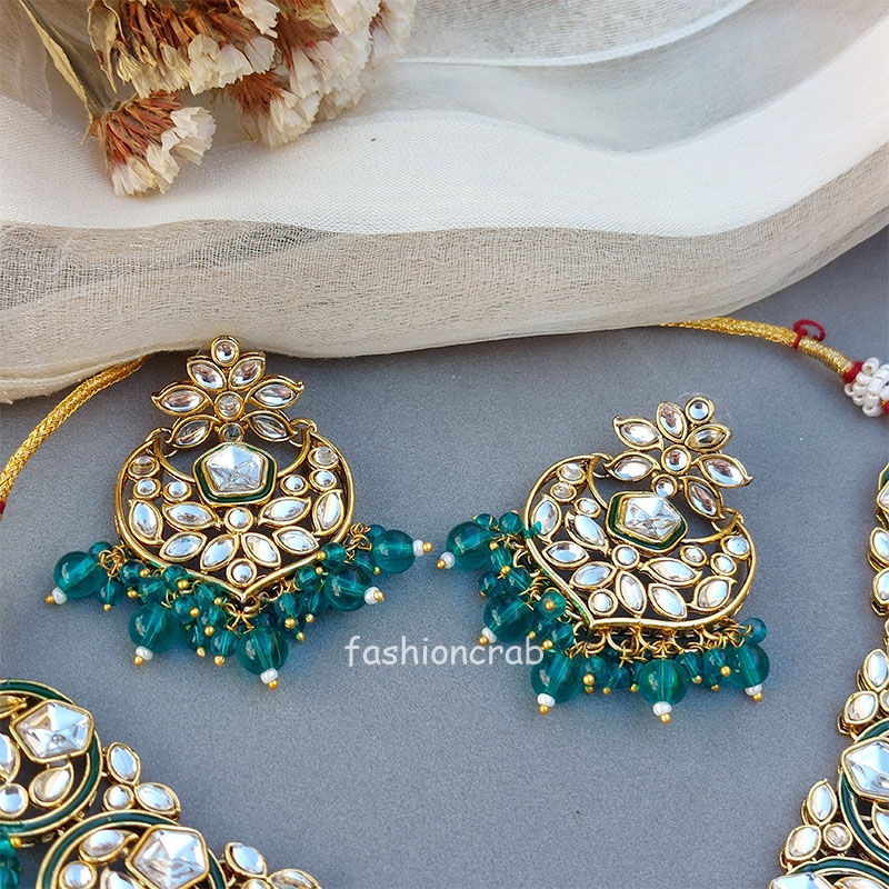 Peacock Green Colour Kundan Set | FashionCrab.com