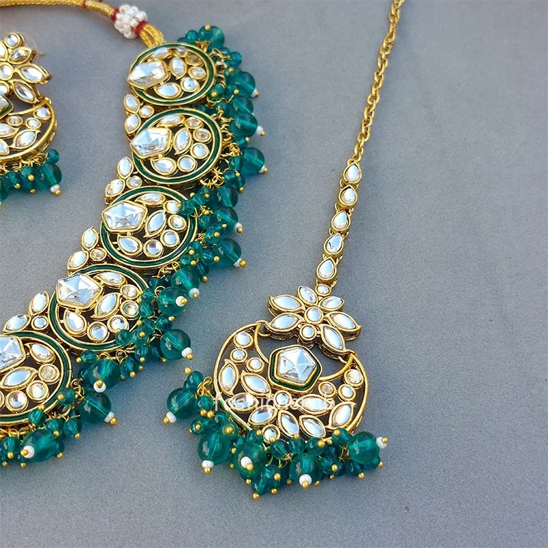 Peacock Green Colour Kundan Set | FashionCrab.com