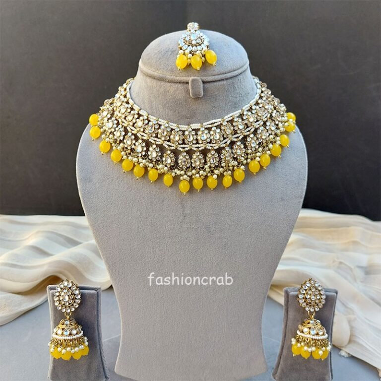 Yellow Color Bridal Kundan Jewellery Set | FashionCrab.com