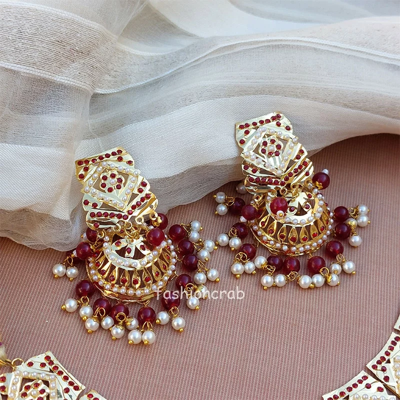 Mahi Punjabi Jewellery Set - Maroon | FashionCrab.com