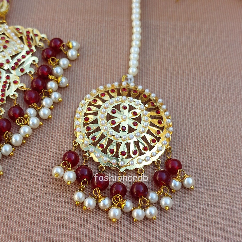 Mahi Punjabi Jewellery Set - Maroon | FashionCrab.com
