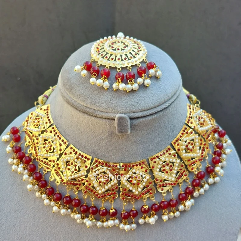 Mahi Punjabi Jewellery Set - Maroon | FashionCrab.com