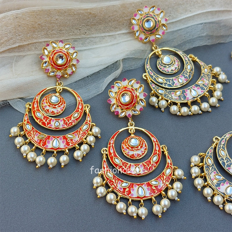 10 Assorted Meenakari Earrings - Earrings Combo Set of 10 | FashionCrab.com
