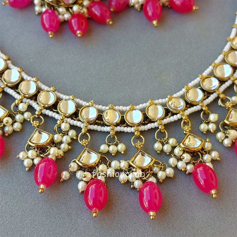 Katrina Kundan Jewellery Set - Pink | FashionCrab.com
