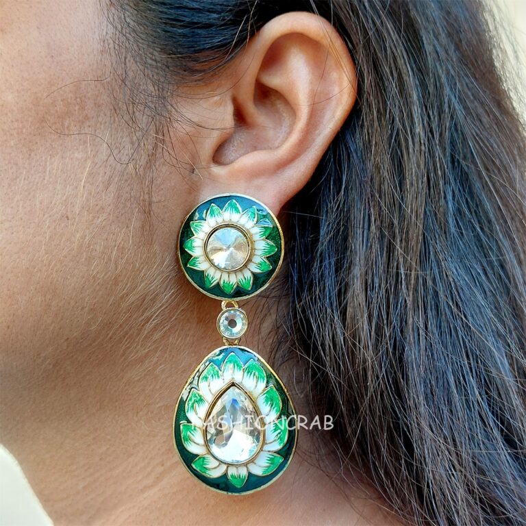 Inaya Kundan Earrings - Green | FashionCrab.com