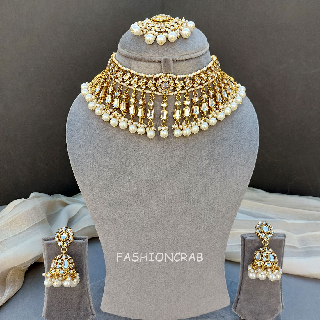 Kajal Kundan Choker Necklace White FashionCrab
