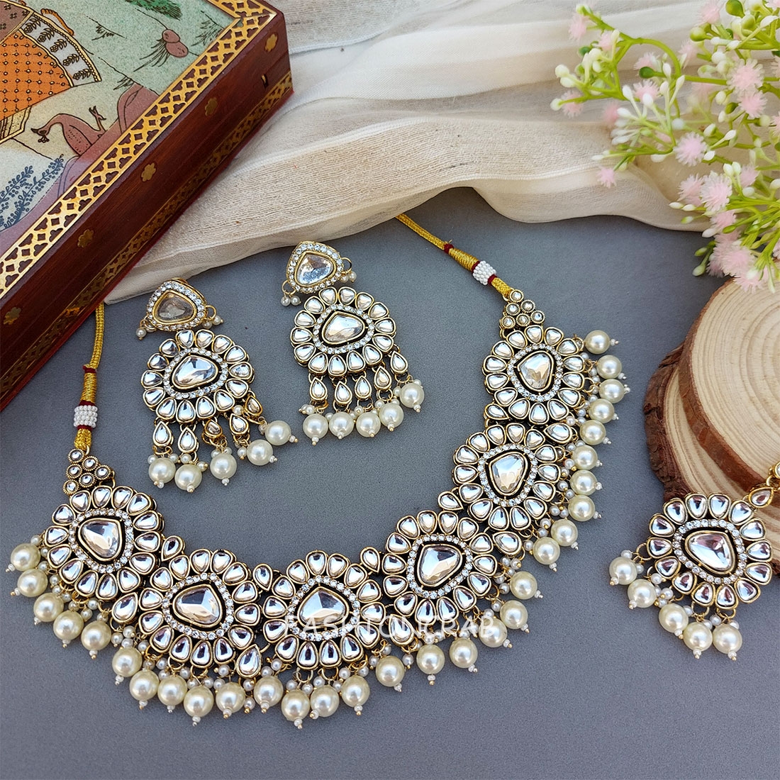 Monika Pearl Necklace and Earring Set - White | FashionCrab.com